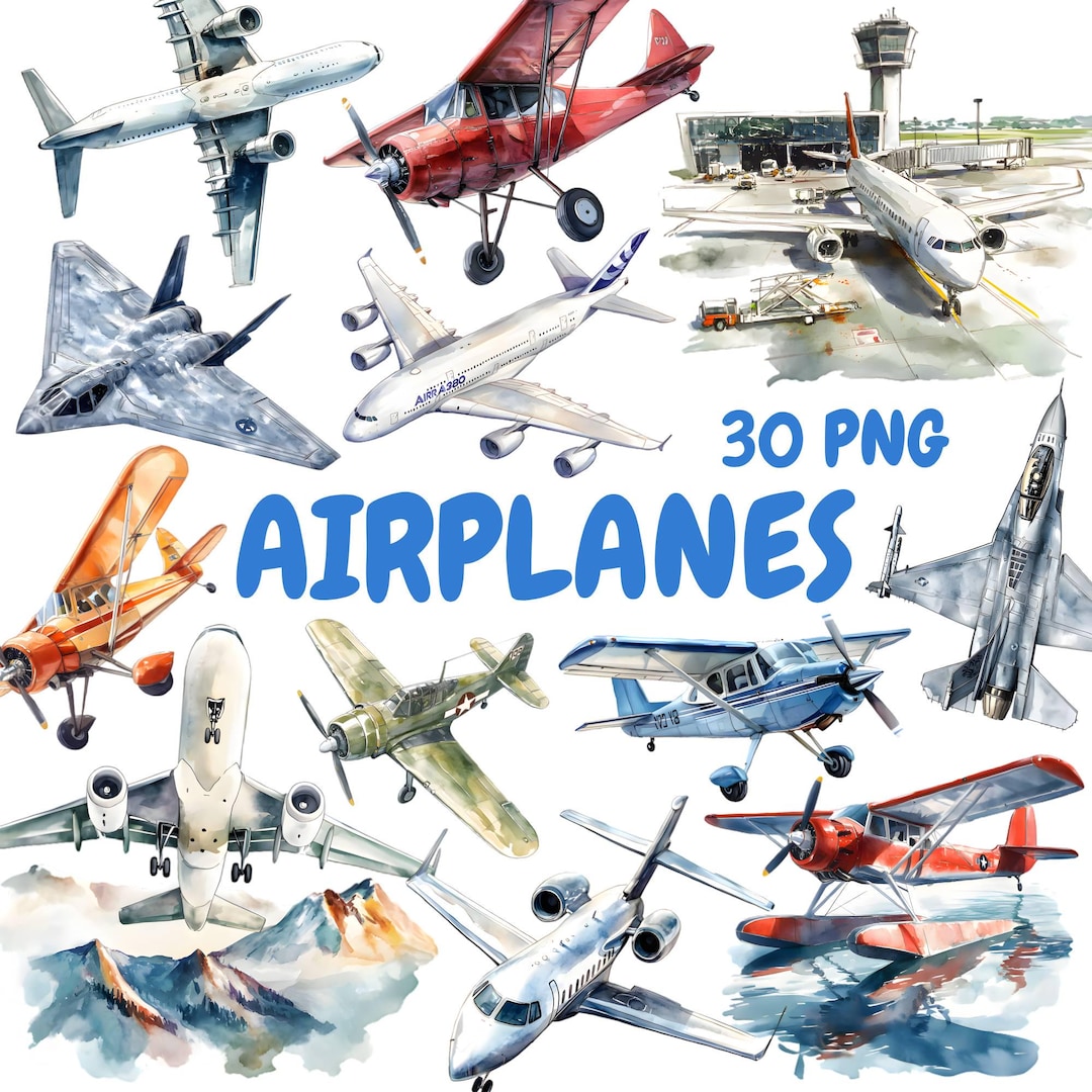 Watercolor Airplanes Clipart Bundle, Cargo Plane Clipart, Aircraft ...