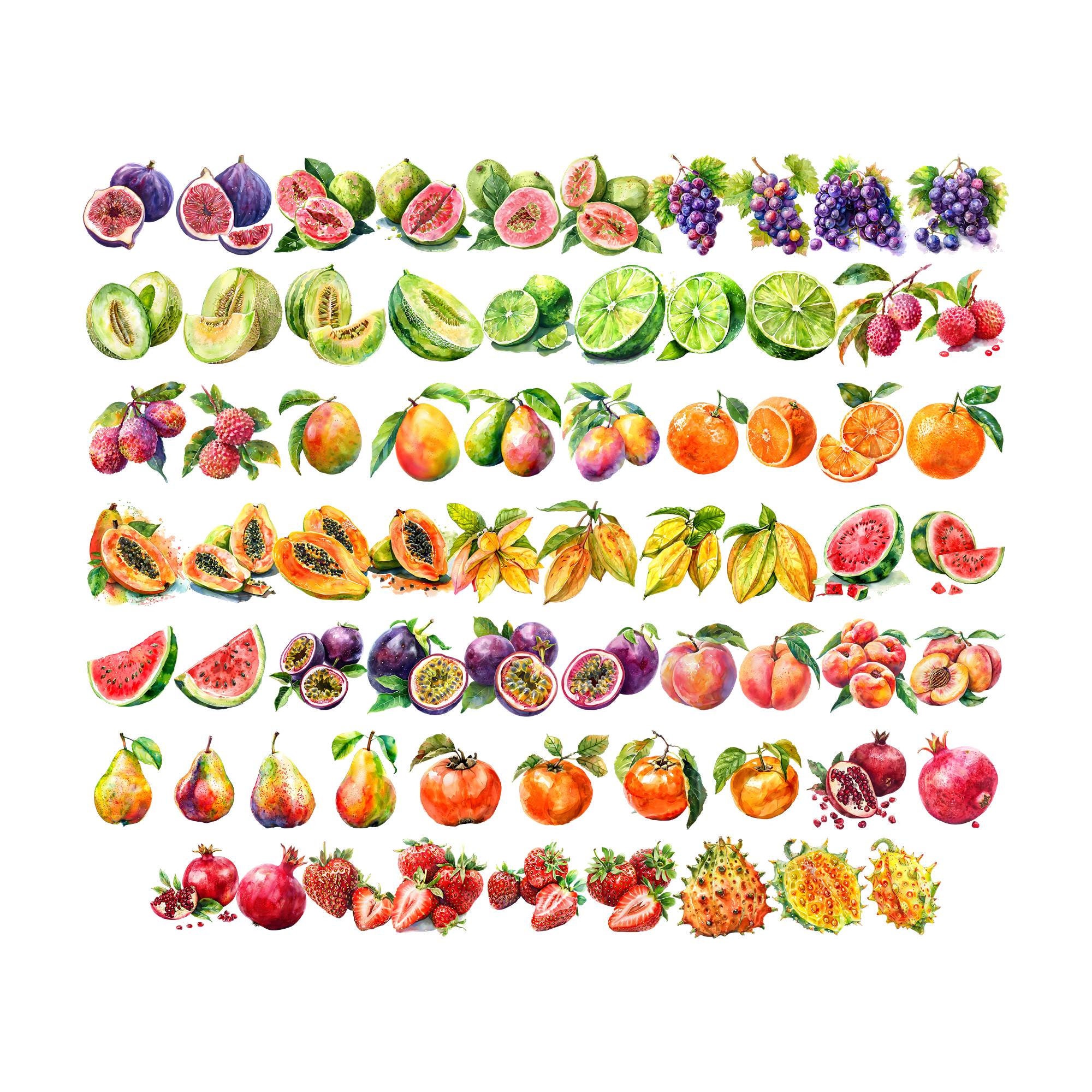 Watercolor Tropical Fruits Clipart Bundle, Healthy Food Clipart, Fruit ...