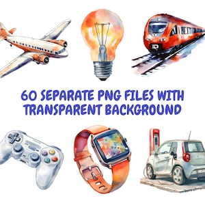 Watercolor Technology Clipart Bundle, Electronic Gadget Clipart ...