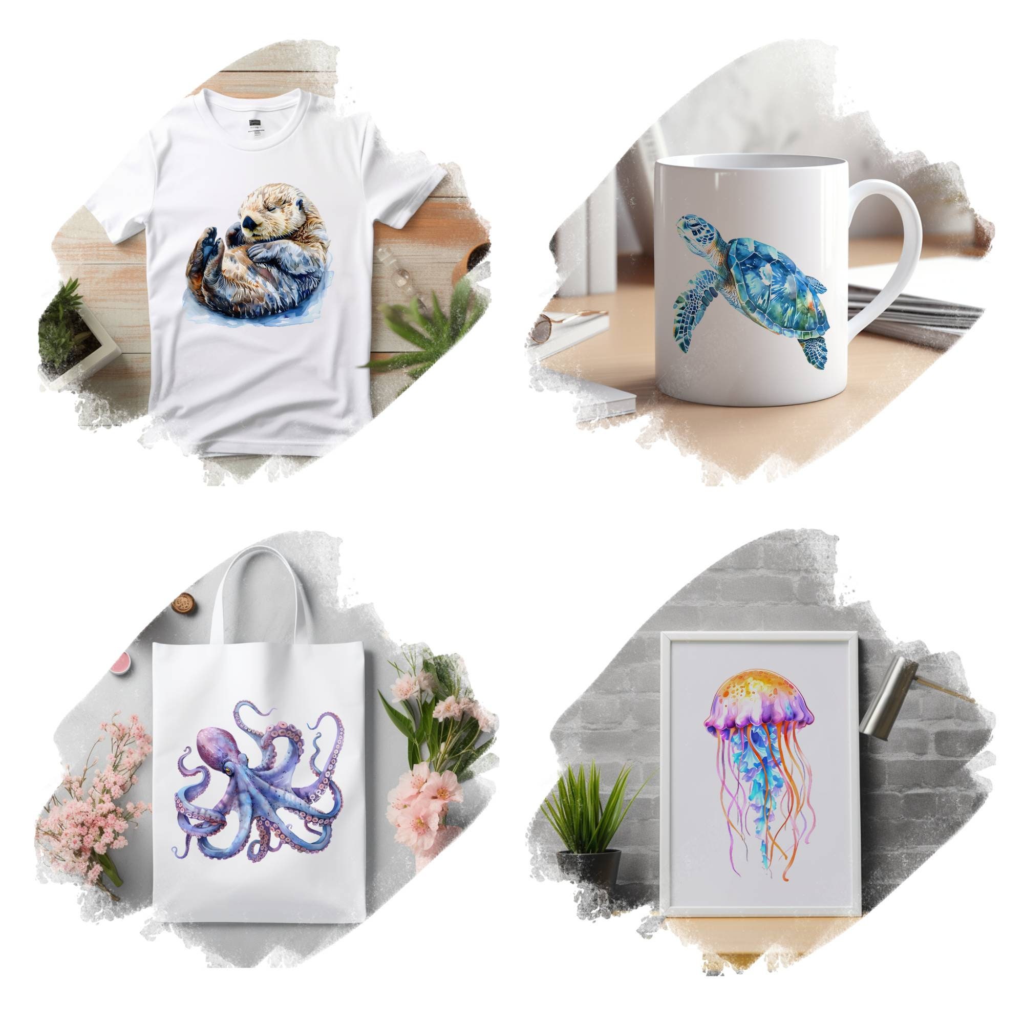Watercolor Sea Creatures Clipart Bundle, Sea Animals Clipart, Octopus ...