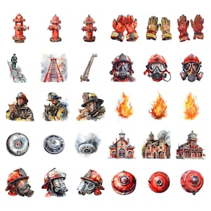 Watercolor Fireman Clipart Bundle, Fire Department Clipart, Firefighter ...