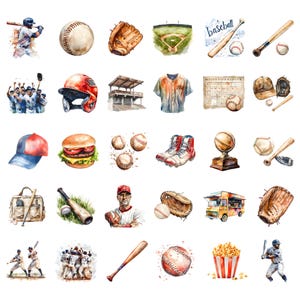 Watercolor Baseball Clipart Bundle, Baseball Player Clipart, Baseball ...