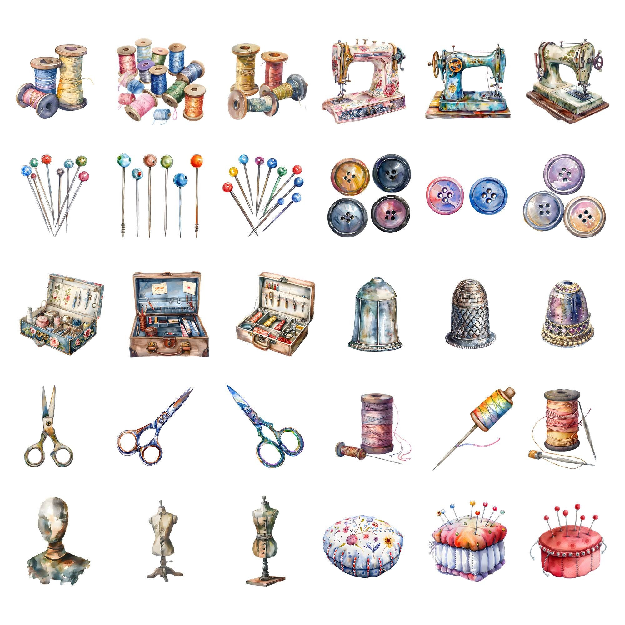 Watercolor Sewing Clipart Bundle, Sewing Machine Clipart, Quilting ...