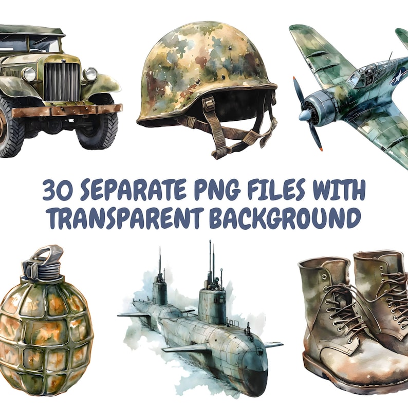 Watercolor Military Clipart Bundle, Army Soldier Clipart, Military ...