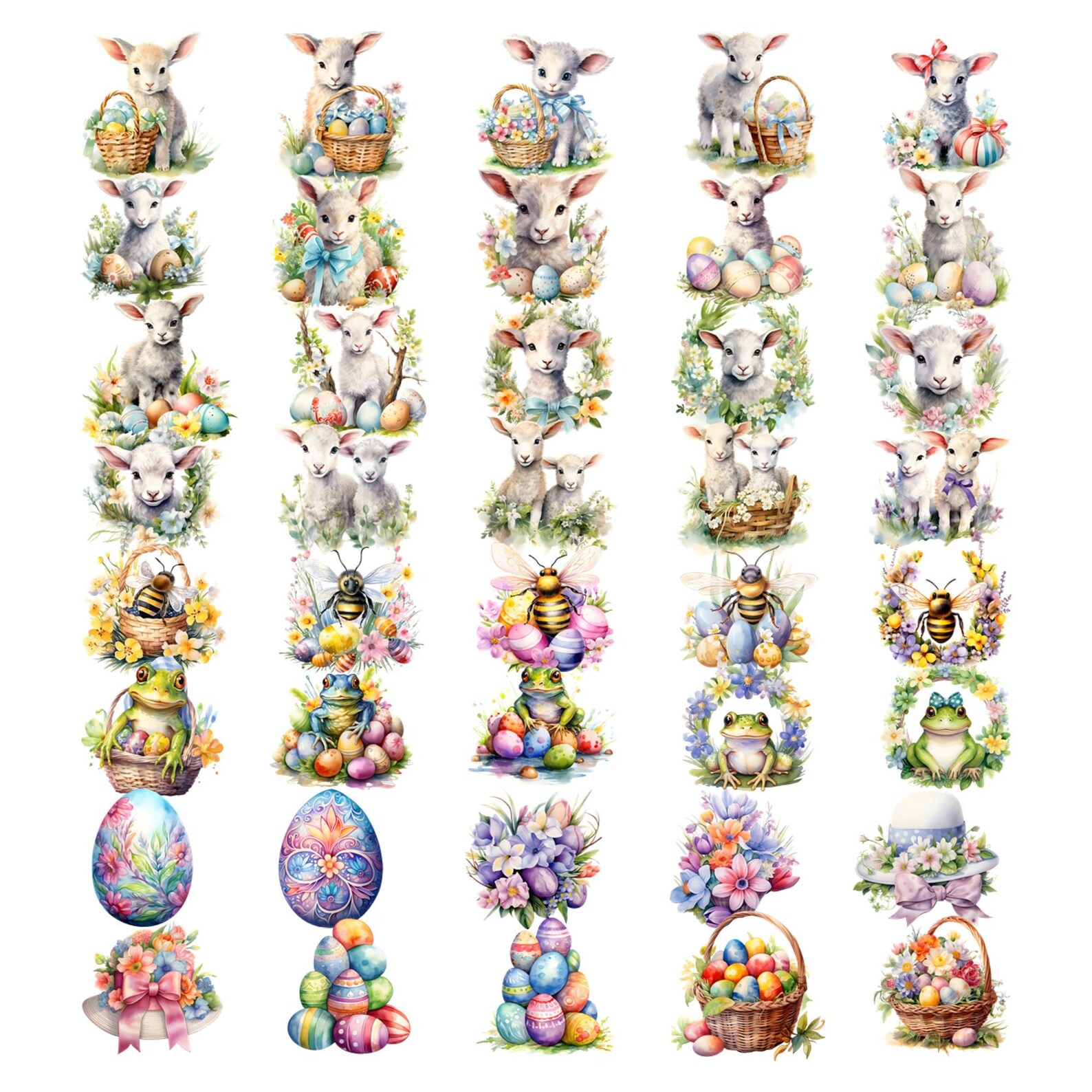 Watercolor Easter Animals Clipart Bundle, Cute Easter Animals PNG ...