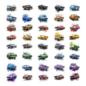 Watercolor Muscle Cars Clipart Bundle, Classic Car Clipart, Car ...
