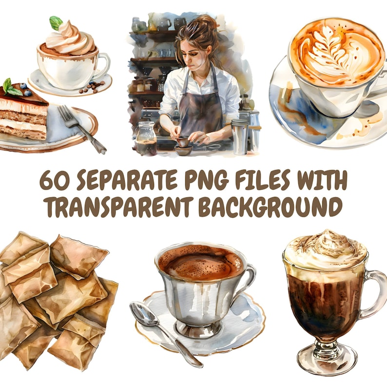 Watercolor Coffee Clipart Bundle, Coffee Lover Clipart, Cappuccino ...