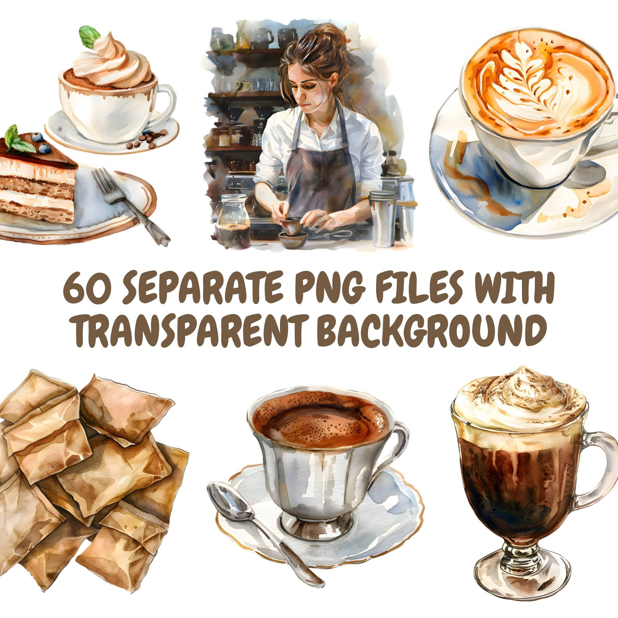 Watercolor Coffee Clipart Bundle, Coffee Lover Clipart, Cappuccino ...