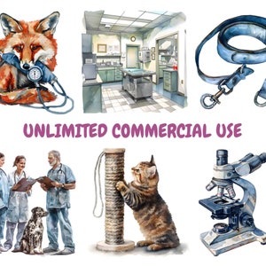 Watercolor Veterinary Clipart Bundle, Animal Hospital Clipart ...