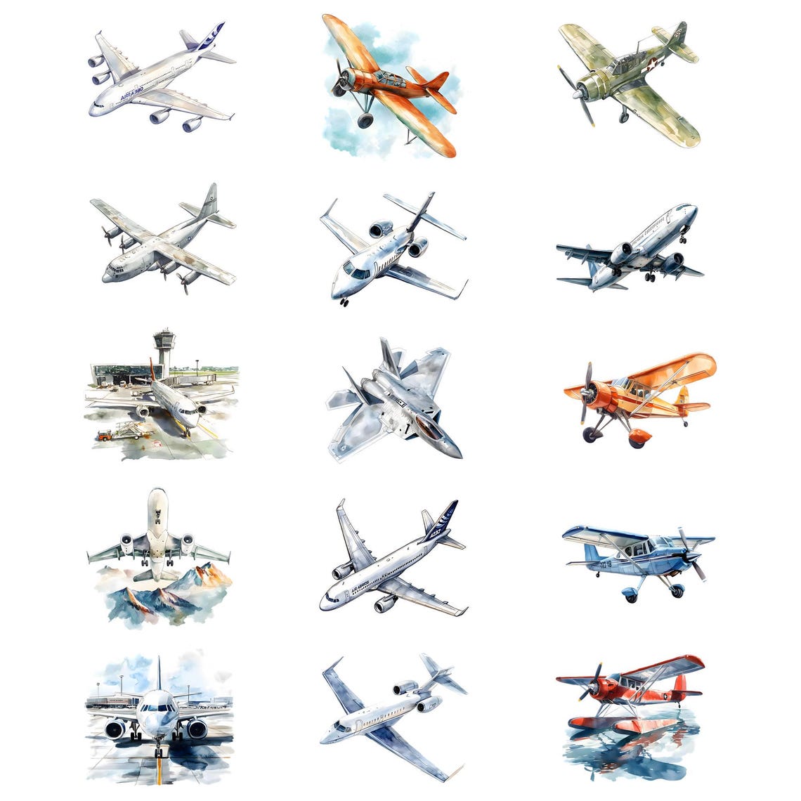 Watercolor Airplanes Clipart Bundle, Cargo Plane Clipart, Aircraft ...