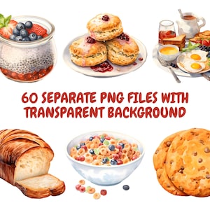 Watercolor Breakfast Clipart Bundle, Morning Meal Clipart, Food ...