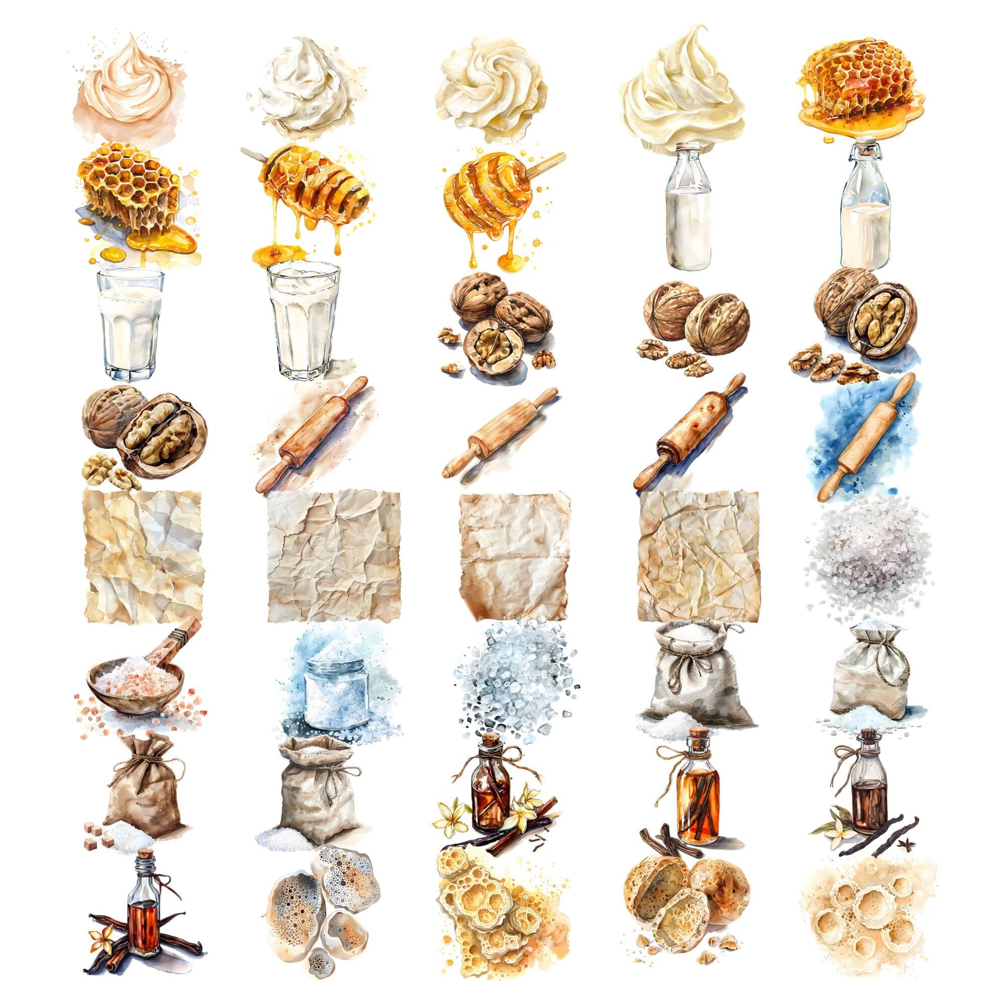 Watercolor Baking Supplies Clipart Bundle, Baking Ingredients Clipart ...