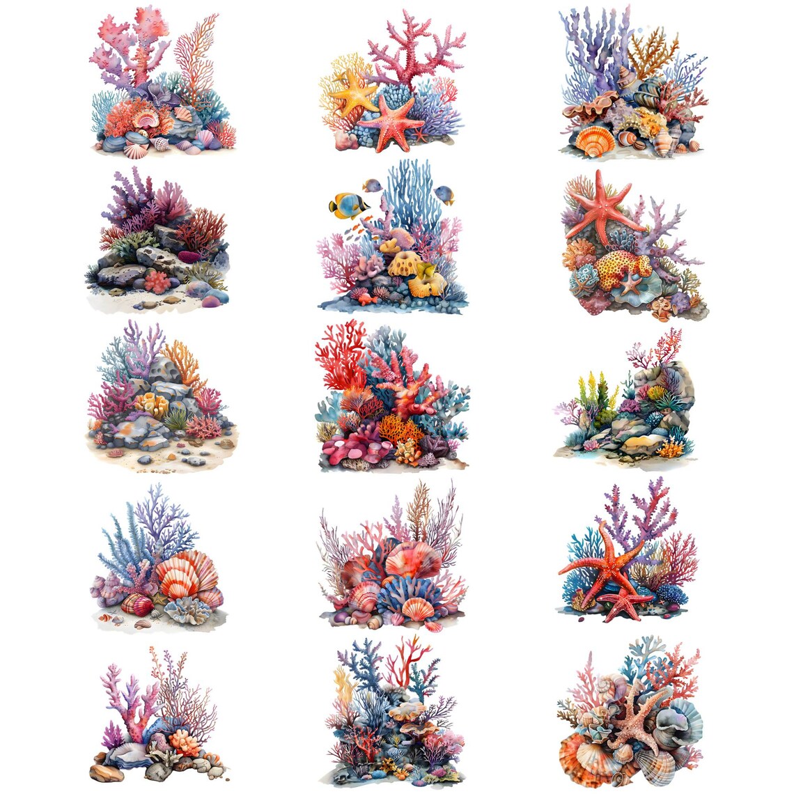 Watercolor Coral Reef Clipart Bundle, Sea Reef Clipart, Underwater ...