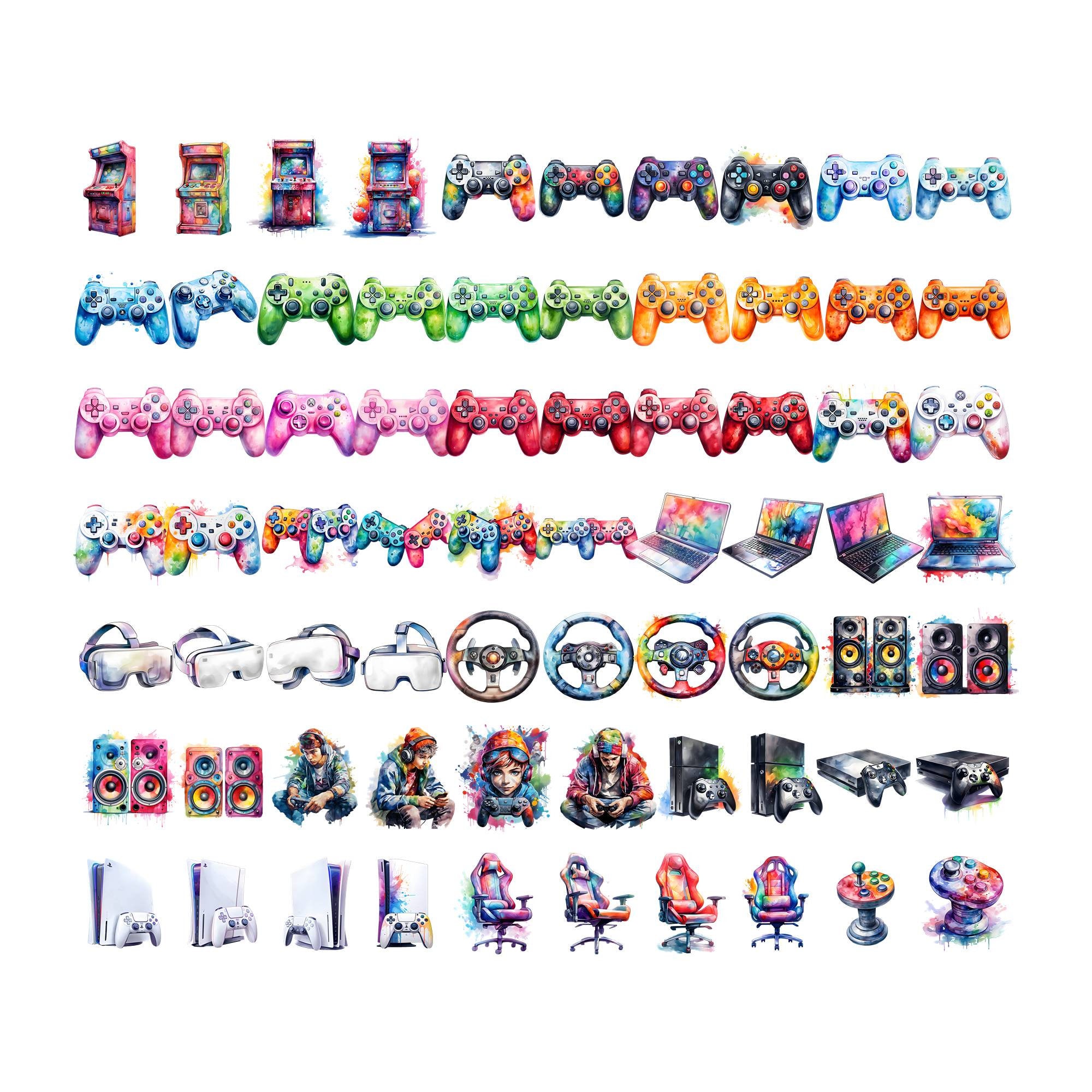 Watercolor Video Game Clipart Bundle, Arcade Game Clipart, Gaming ...