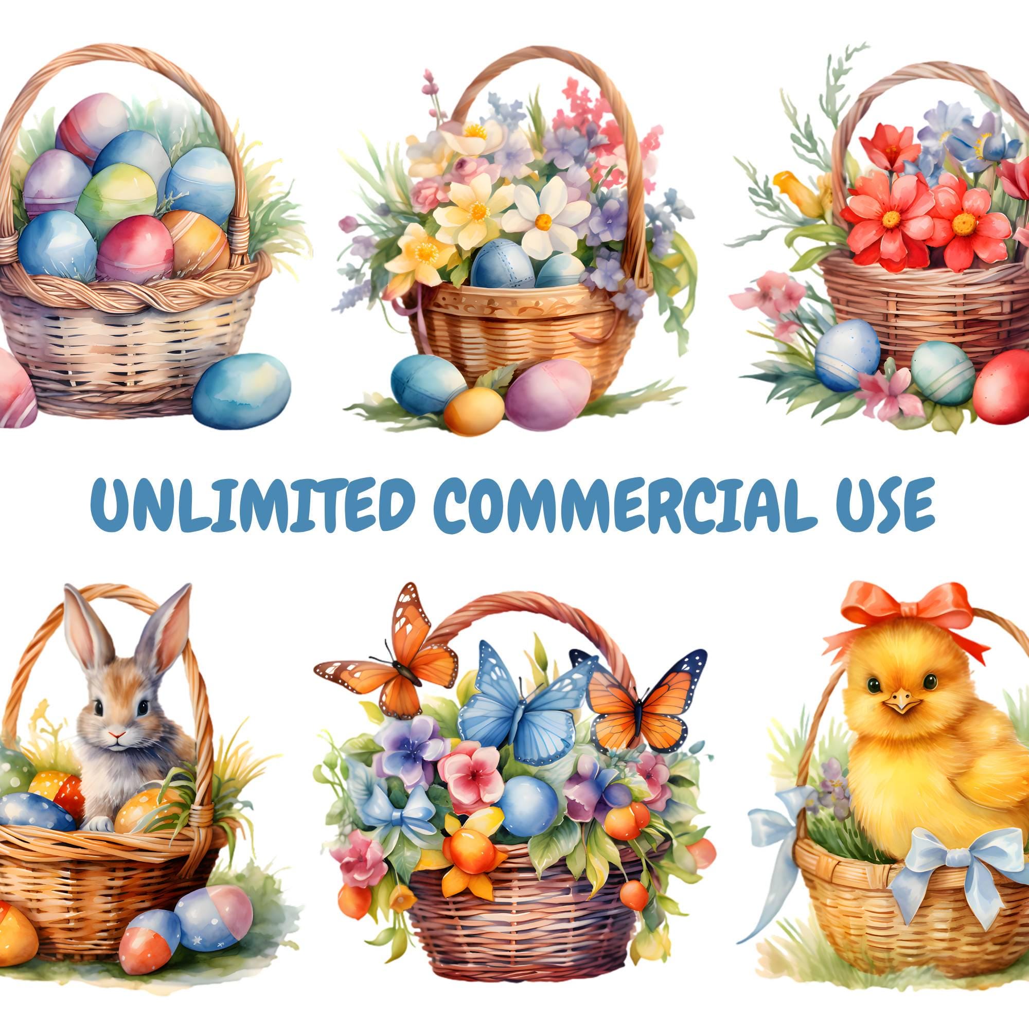 Watercolor Easter Basket Clipart Bundle, Easter Eggs Basket PNG, Happy ...