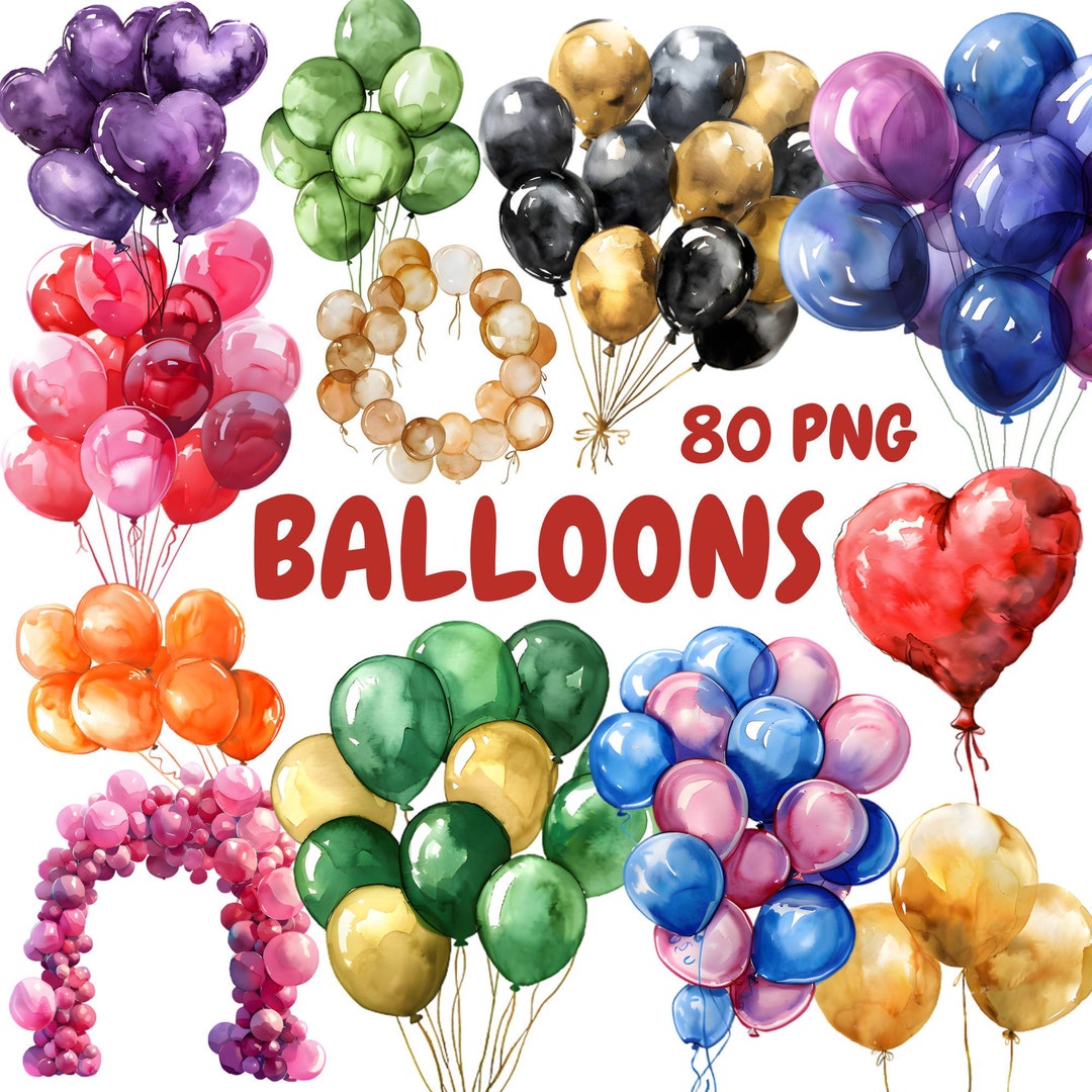 Watercolor Balloons Clipart Bundle, Colorful Balloon Clipart, Balloons ...