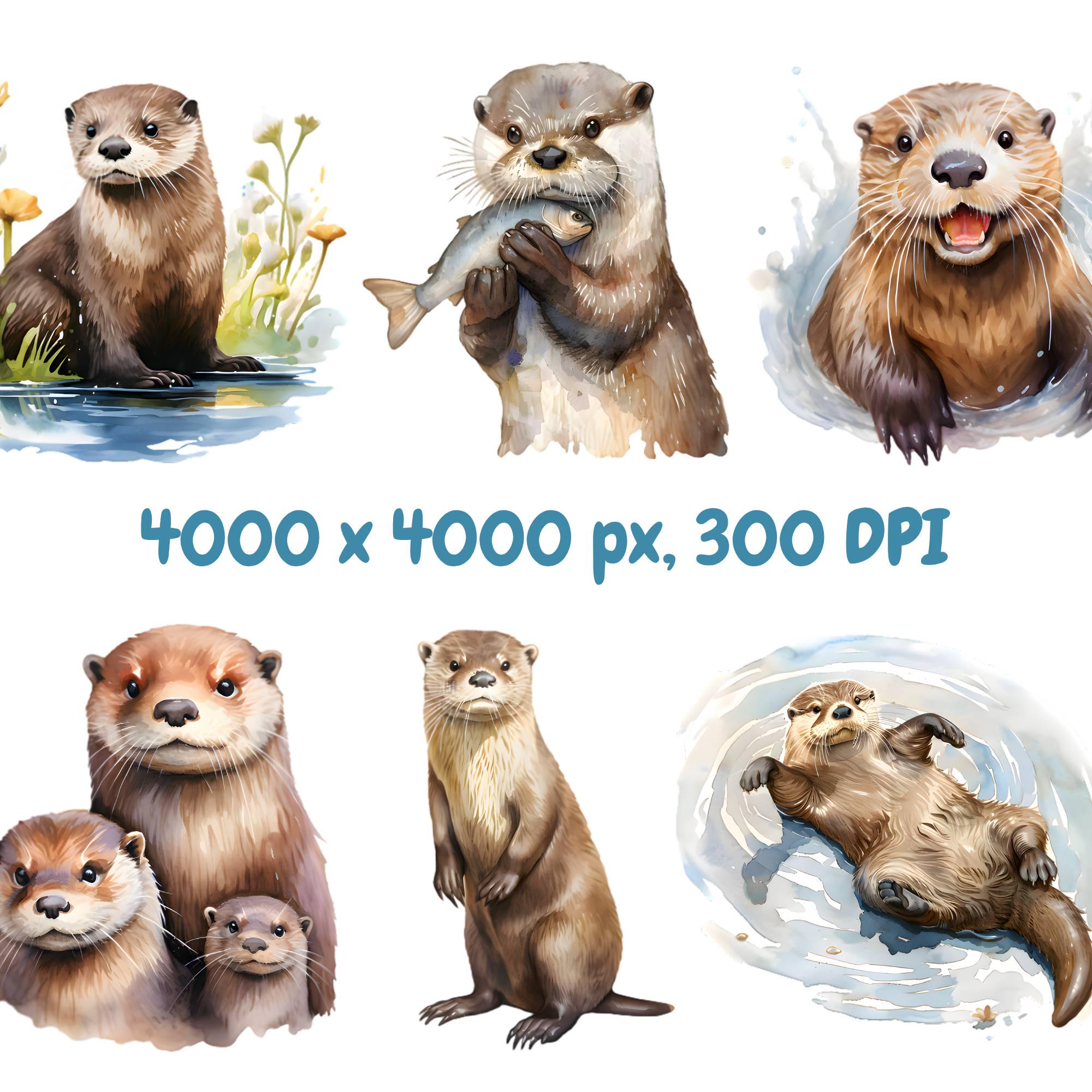 Watercolor Otter Clipart Bundle, Sea Otter Clipart, Otter Illustrations ...