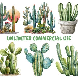 Watercolor Cactus Clipart Bundle, Desert Cactus Clipart, Cacti ...