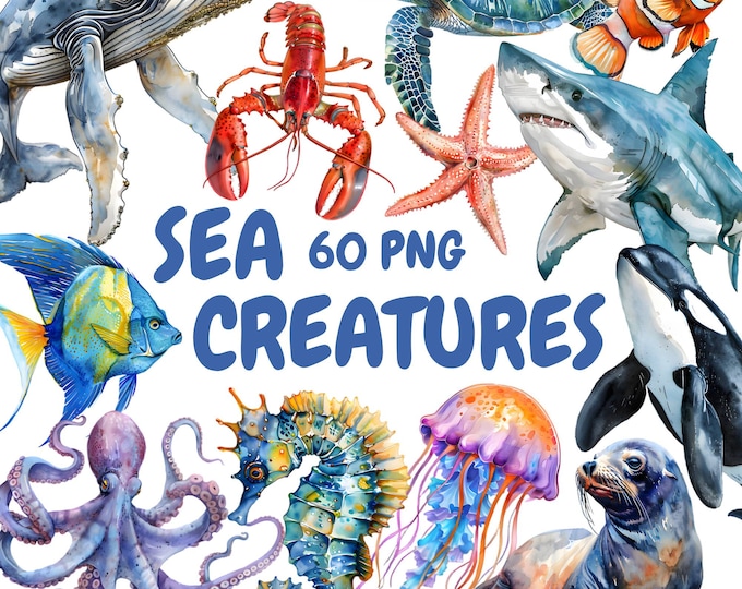 Watercolor Sea Creatures Clipart Bundle, Sea Animals Clipart, Octopus ...