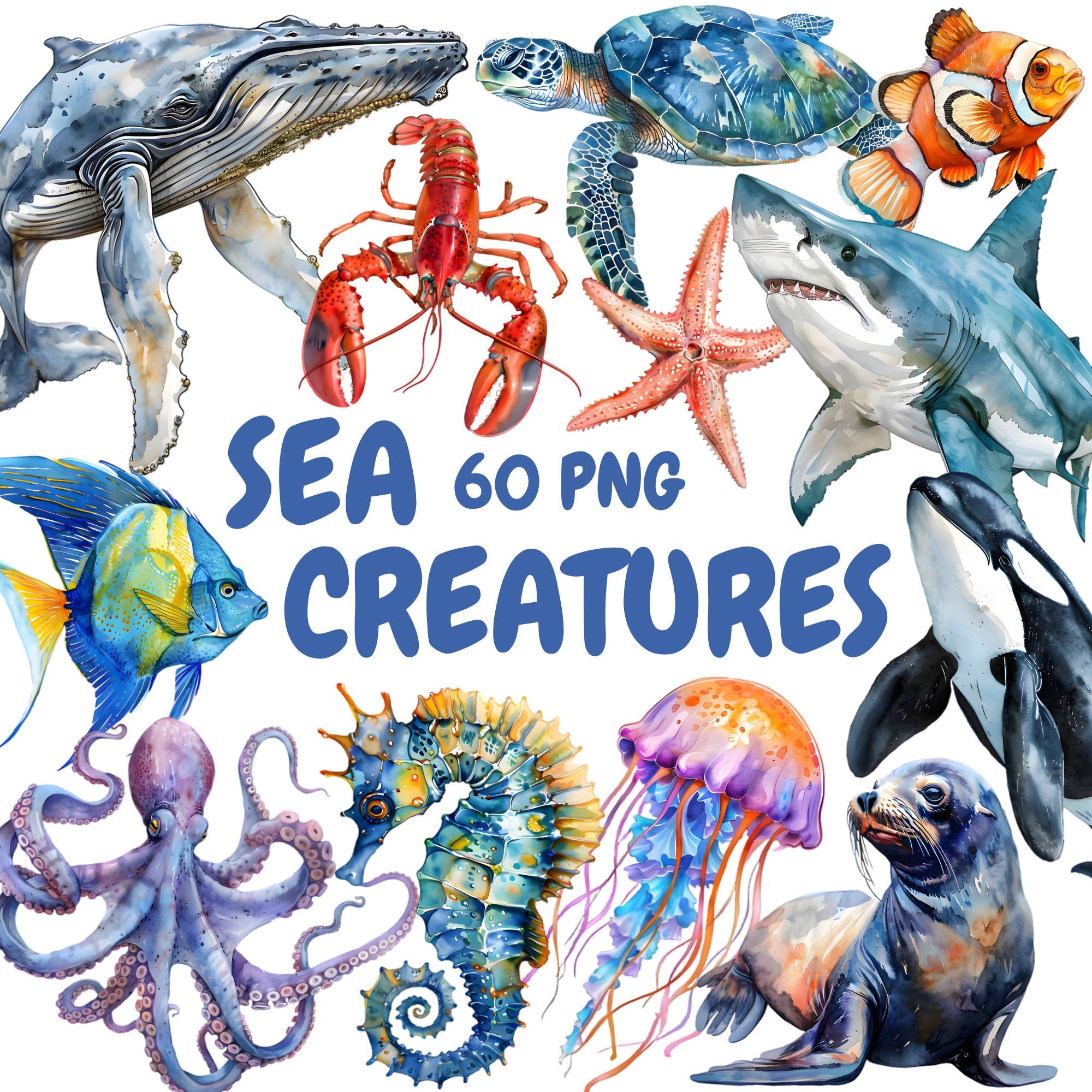 Watercolor Sea Creatures Clipart Bundle, Sea Animals Clipart, Octopus ...