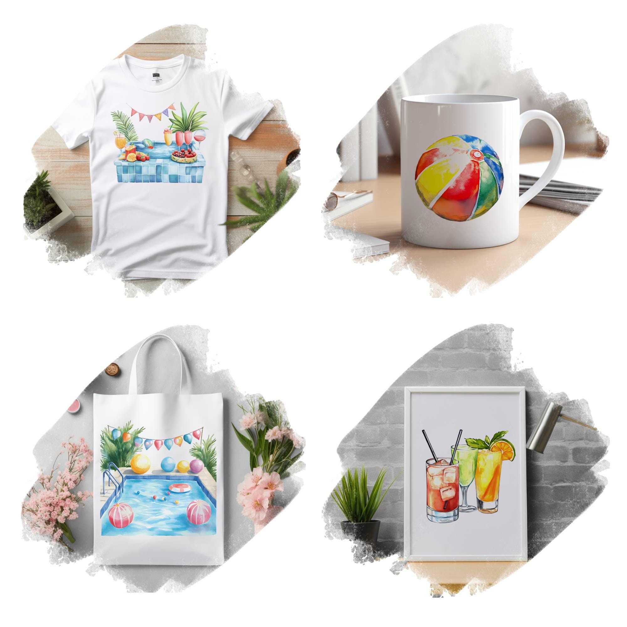 Watercolor Pool Party Clipart Bundle, Beach Ball Clipart, Summer ...