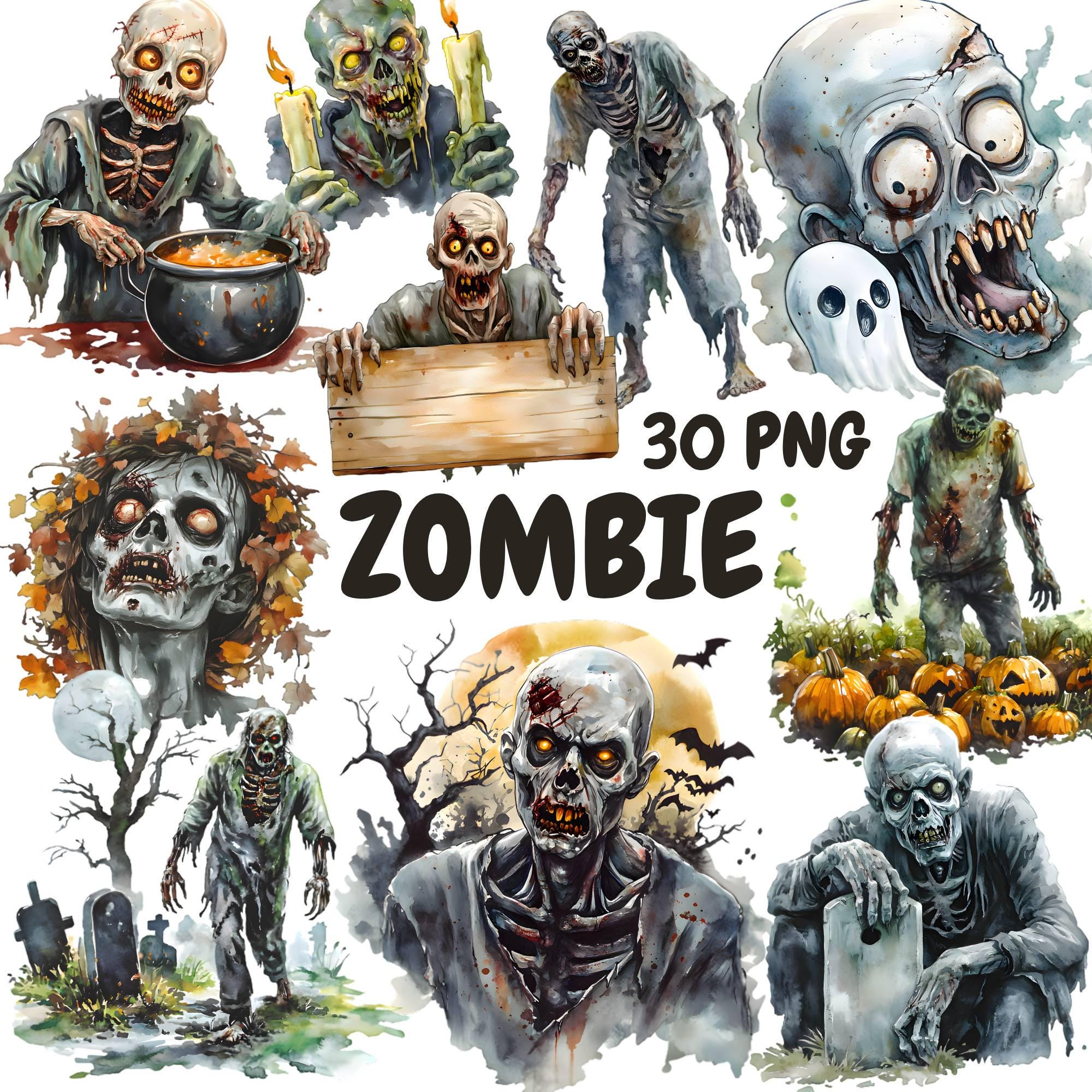 Watercolor Zombie Clipart Bundle, Halloween Zombie Clipart, Zombie ...