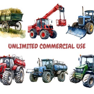 Watercolor Farm Vehicles Clipart Bundle, Combine Harvester Clipart ...