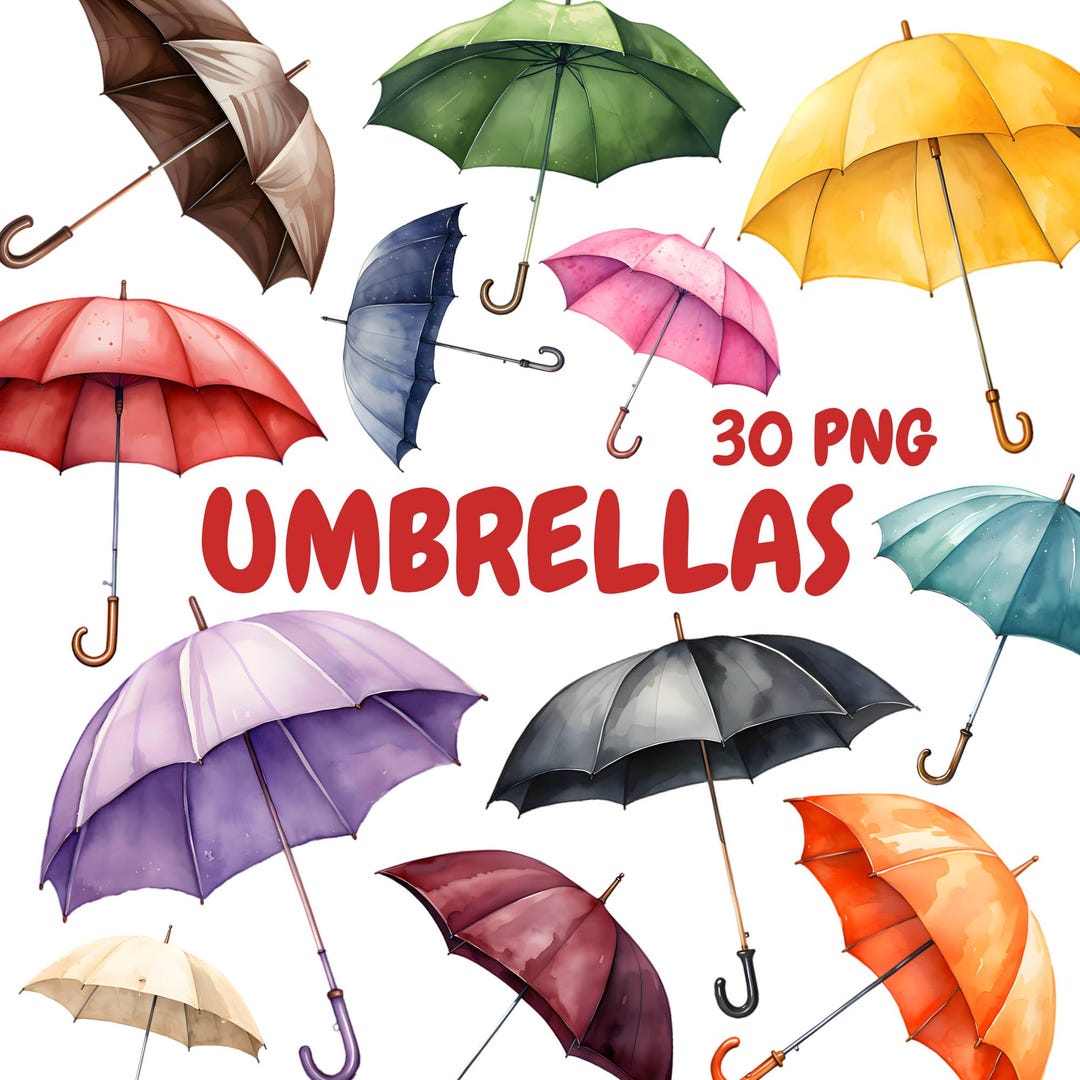 Watercolor Umbrellas Clipart Bundle, Colorful Umbrella Clipart, Rain ...