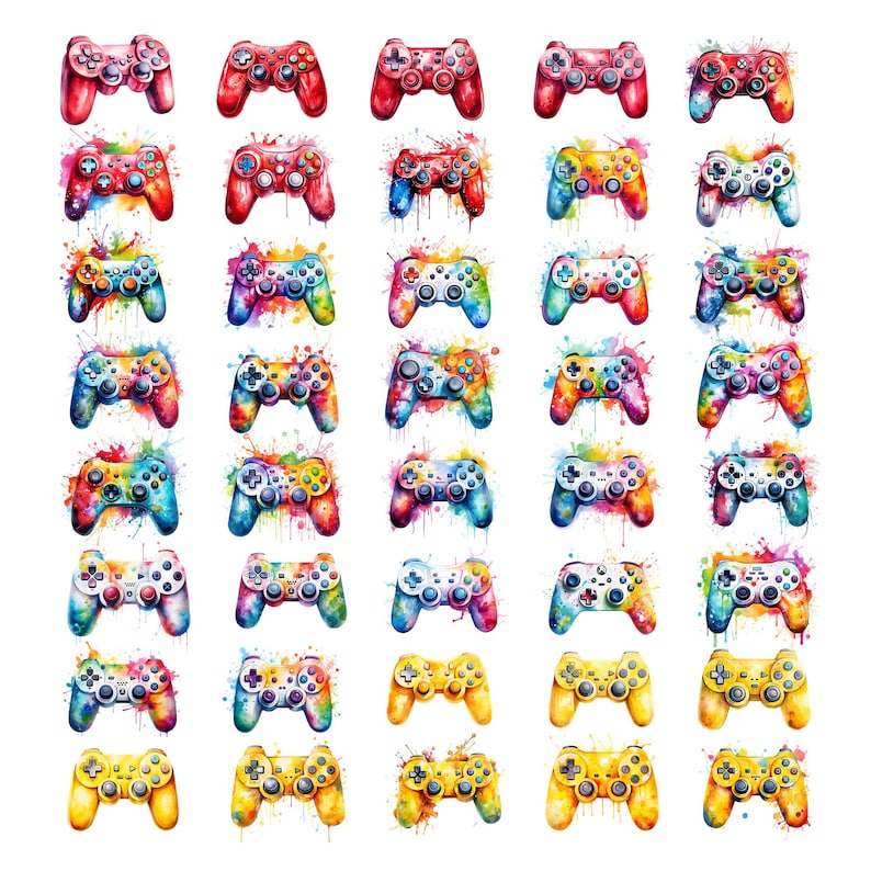 Watercolor Game Controller Clipart Bundle, Console Controllers Clipart ...