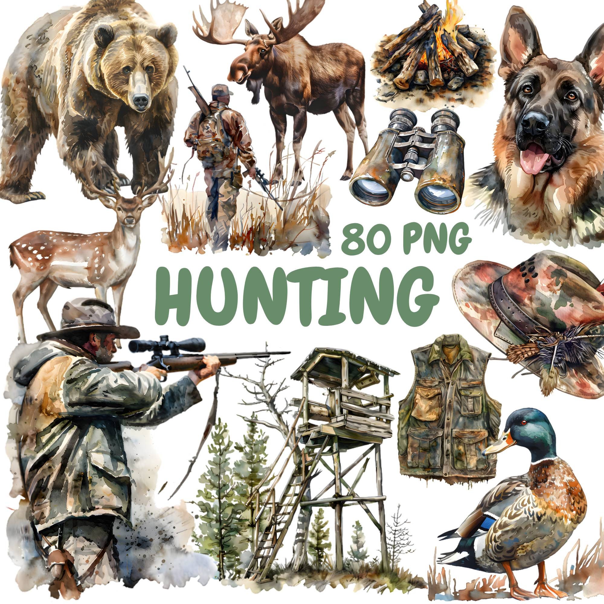Watercolor Hunting Clipart Bundle, Duck Hunting Clipart, Hunting ...