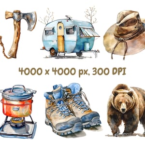 Watercolor Camping Clipart Bundle, Forest Adventure Clipart, Campsite ...