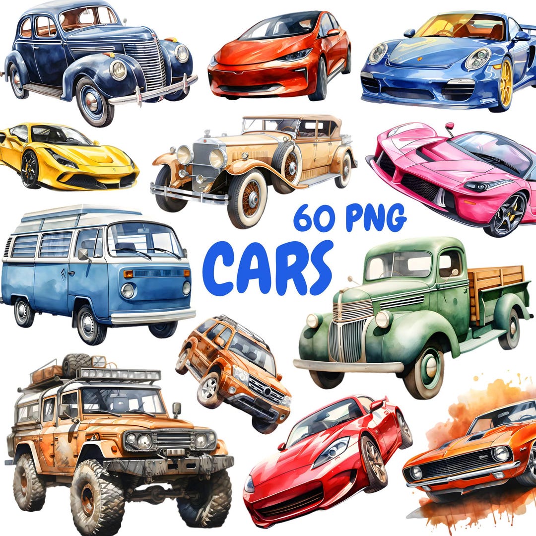 Watercolor Cars Clipart Bundle, Sport Cars Clipart, Vehicle ...