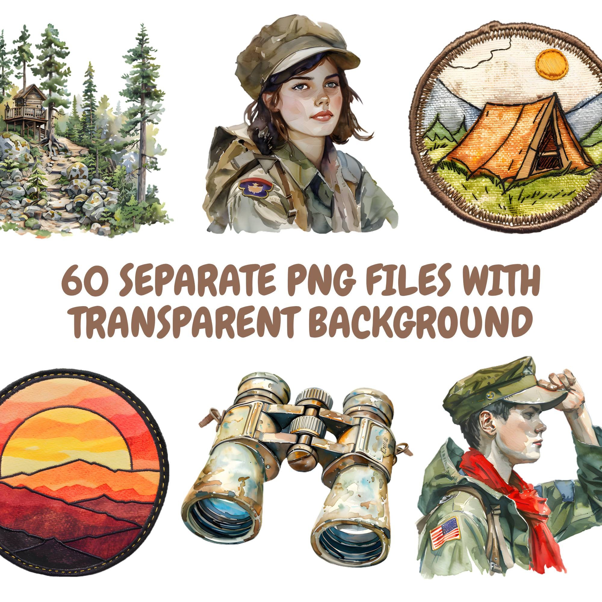 Watercolor Scouting Clipart Bundle, Boy Scout Clipart, Camping ...
