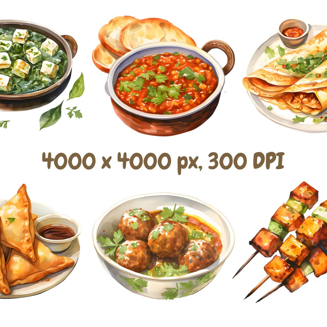 Watercolor Indian Food Clipart Bundle, Indian Cuisine Clipart, Dinner ...