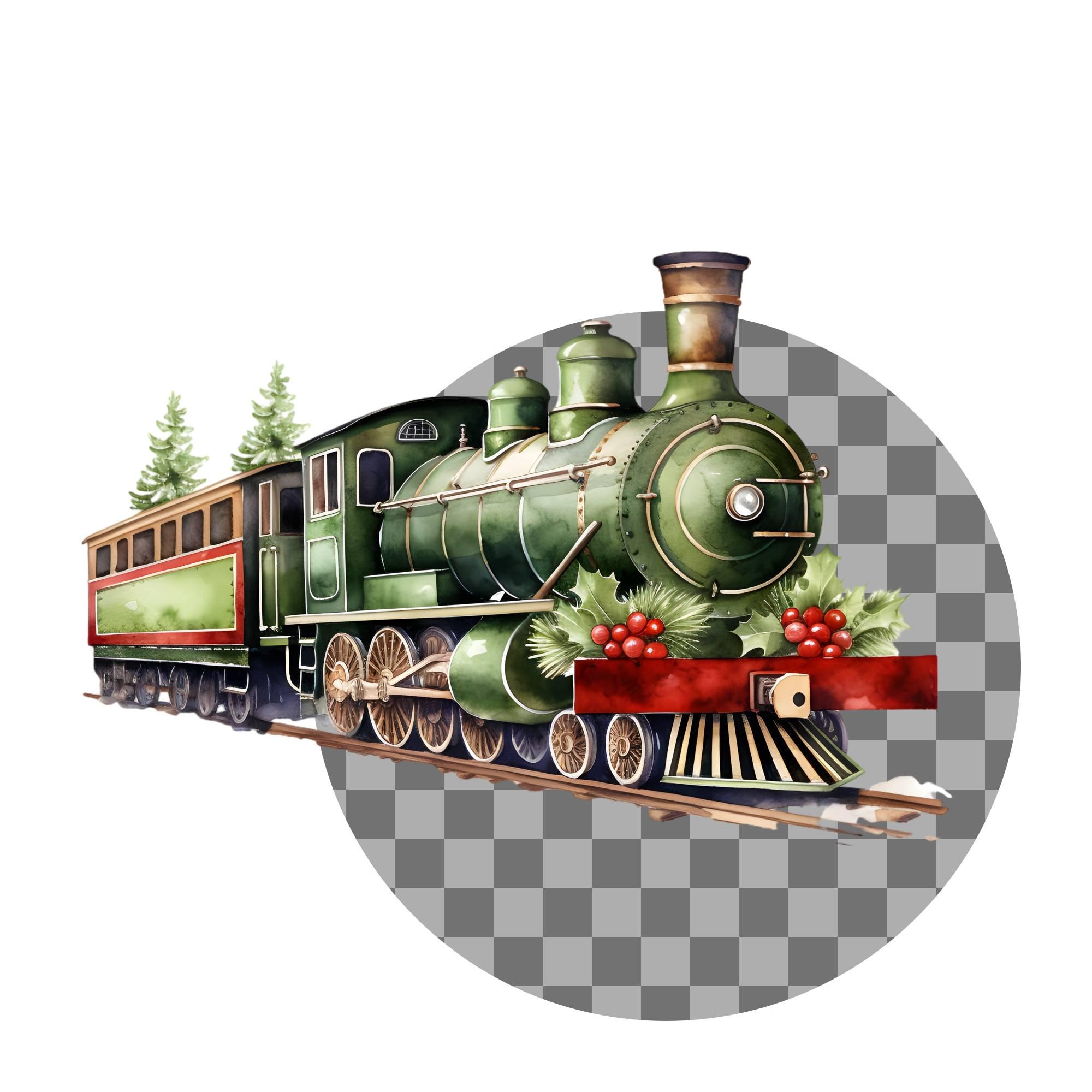 Watercolor Christmas Trains Clipart Bundle, Holiday Train Clipart, Red ...