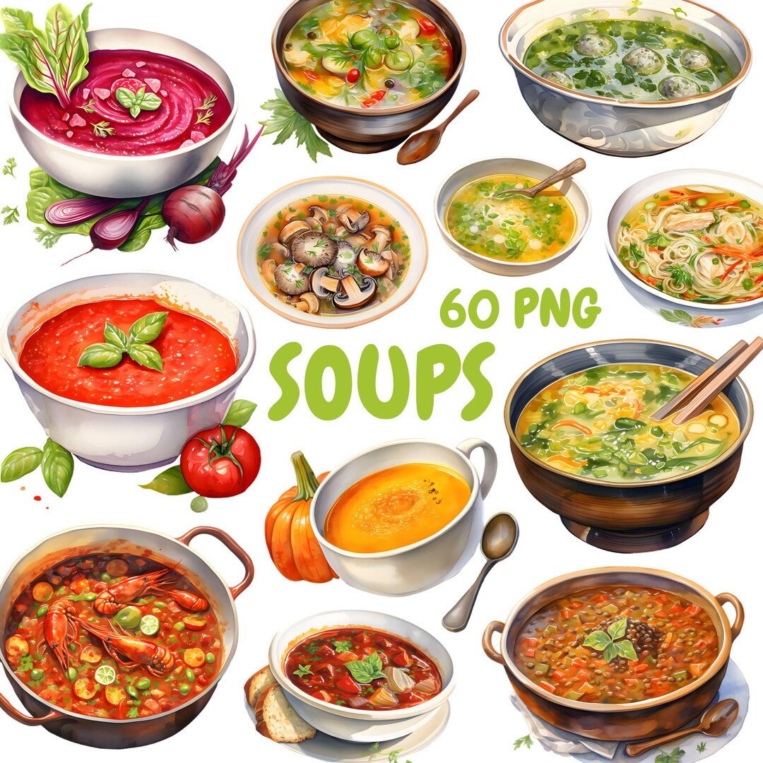 Watercolor Soups Clipart Bundle, Ramen Bowl Clipart, Soup Illustrations ...