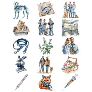Watercolor Veterinary Clipart Bundle, Animal Hospital Clipart ...