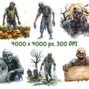 Watercolor Zombie Clipart Bundle, Halloween Zombie Clipart, Zombie ...
