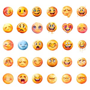 Watercolor Emoji Clipart Bundle, Face Expressions Clipart, Emoji ...