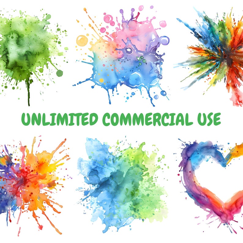 Watercolor Color Splash Clipart Bundle, Paint Splatter Clipart ...