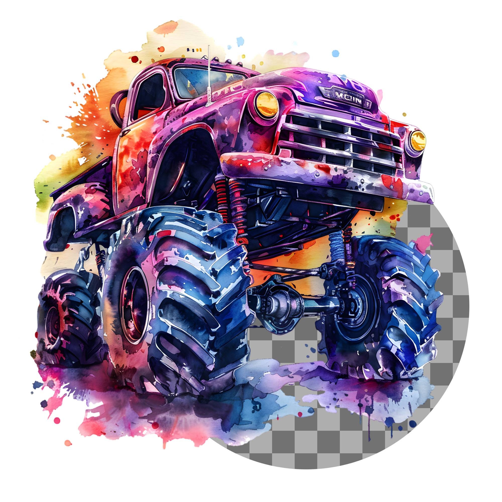 Watercolor Monster Trucks Clipart Bundle, Extreme Vehicle Clipart ...