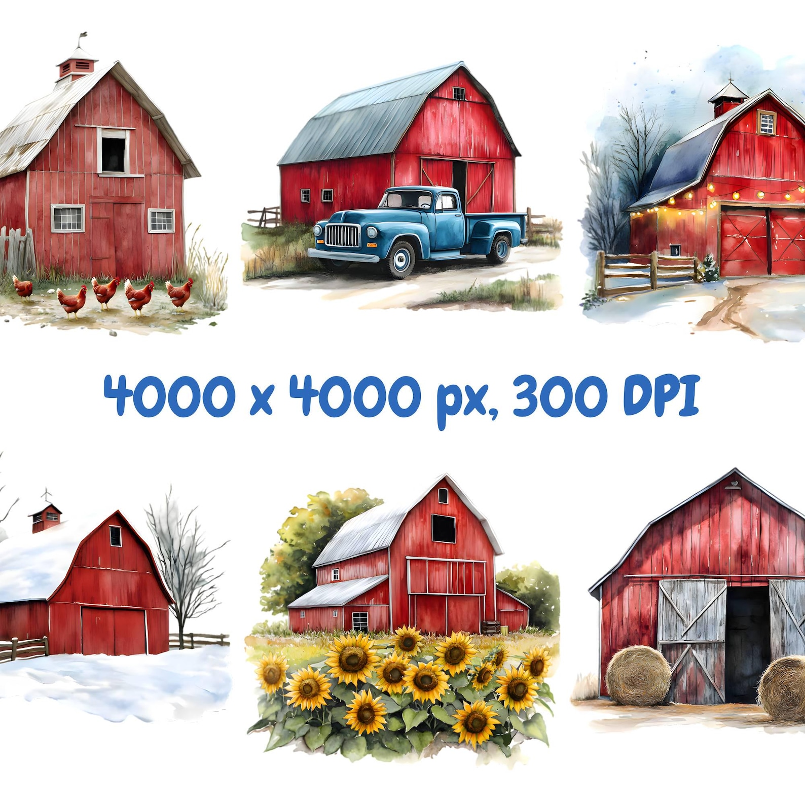 Watercolor Red Barn Clipart Bundle, Farm Barn Clipart, Farmhouse ...