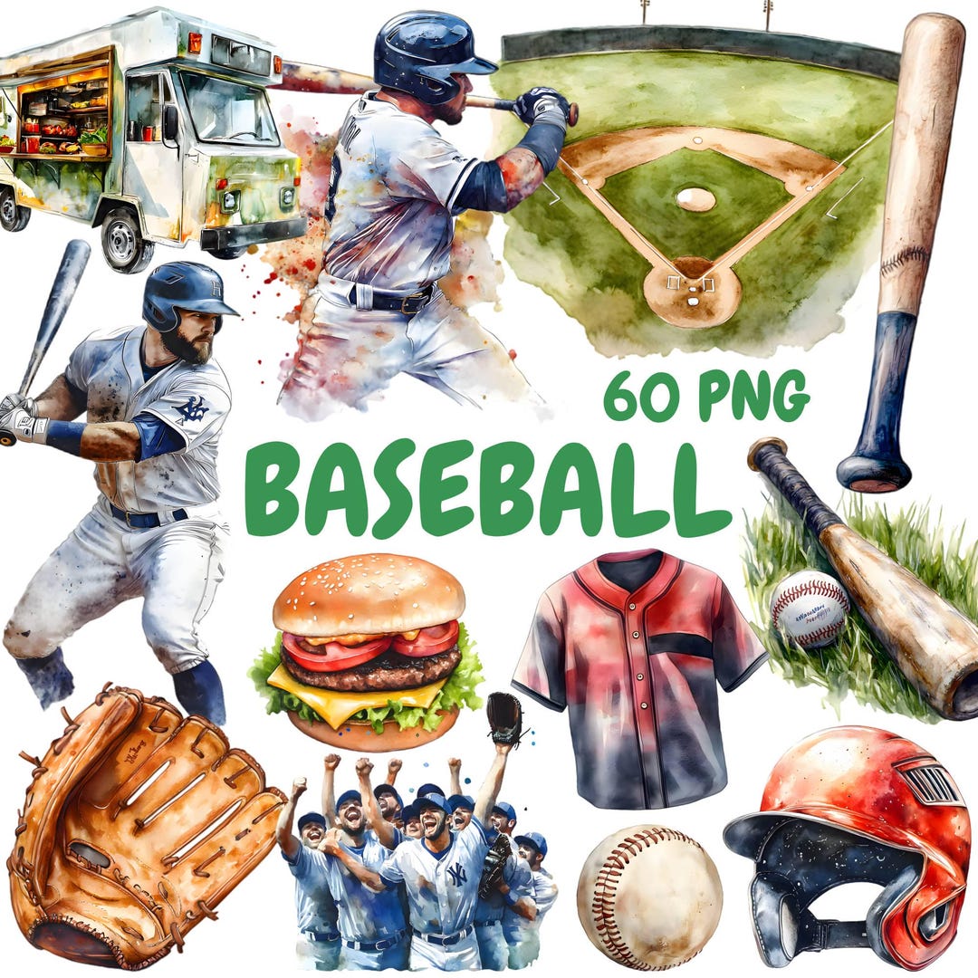 Watercolor Baseball Clipart Bundle, Baseball Player Clipart, Baseball ...