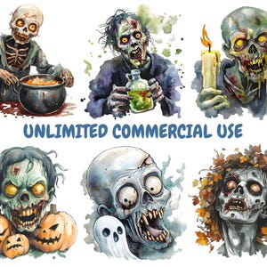 Watercolor Zombie Clipart Bundle, Halloween Zombie Clipart, Zombie ...