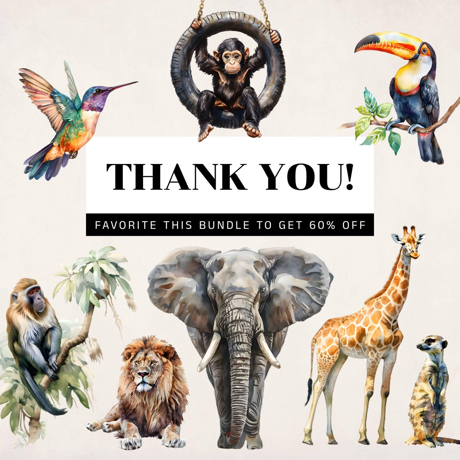 Watercolor Animals Clipart Mega Bundle, Cute Animals PNG, Woodland ...