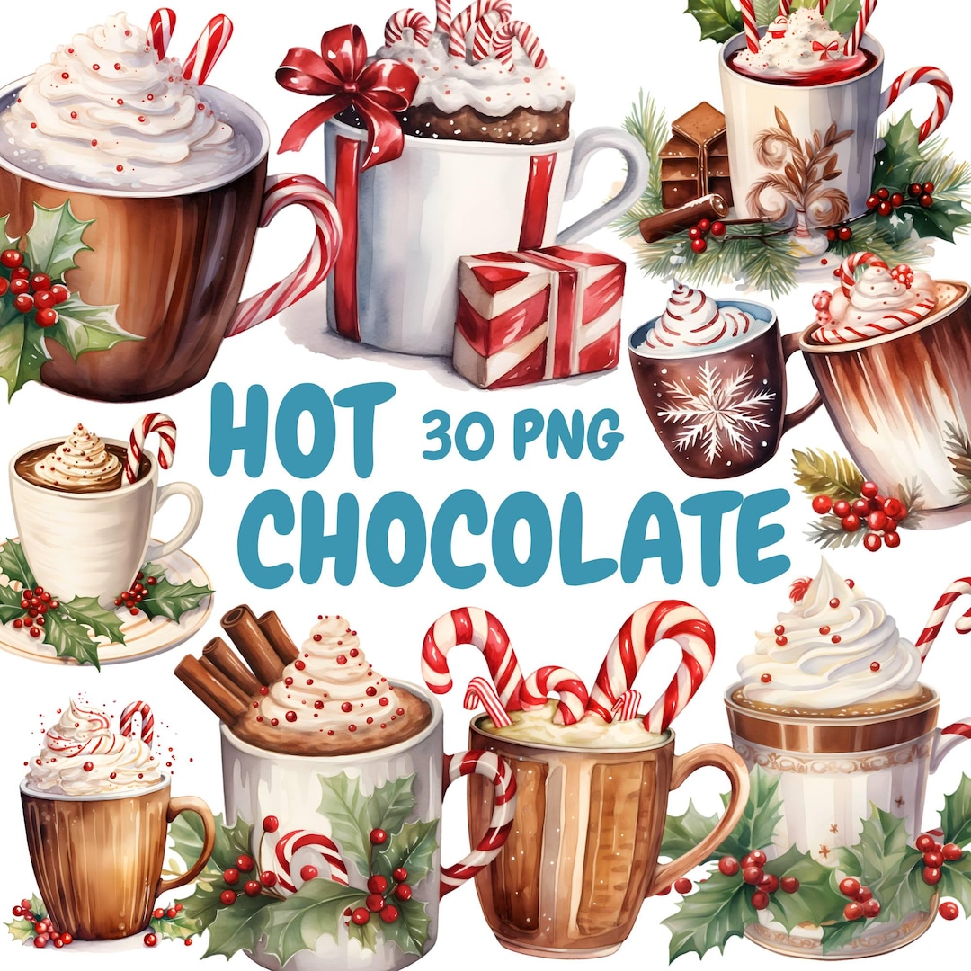 Watercolor Hot Chocolate Clipart Bundle, Chocolate Mug Clipart ...