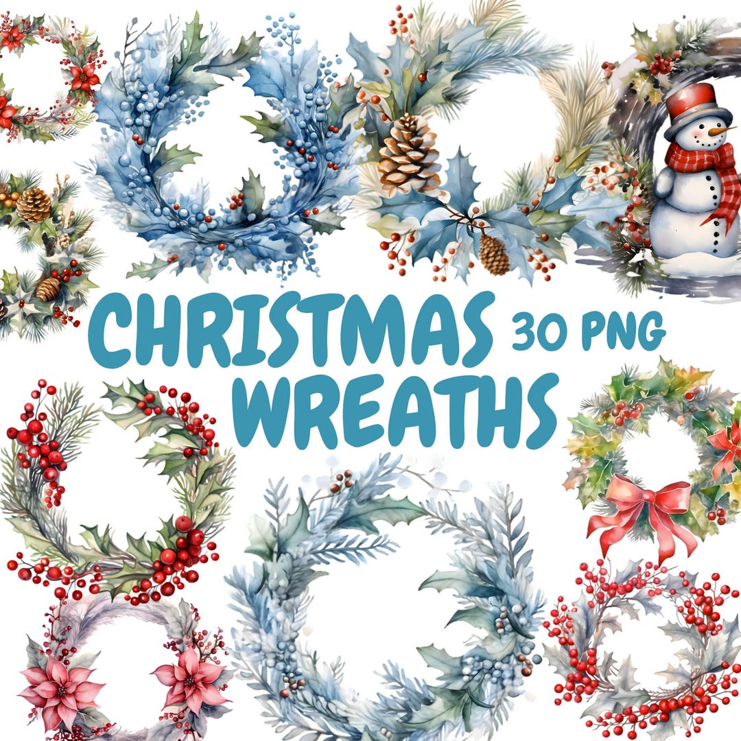 Watercolor Christmas Wreaths Clipart Bundle, Winter Wreath Clipart ...