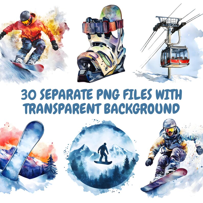 Watercolor Snowboard Clipart Bundle, Winter Sport Clipart, Snowboard ...
