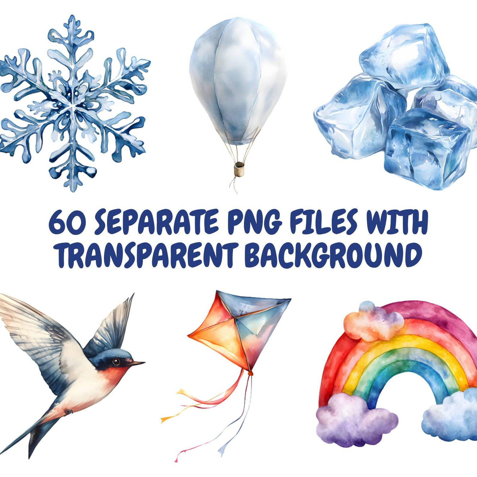 Watercolor Weather Clipart Bundle, Rain Cloud Clipart, Rainbow ...