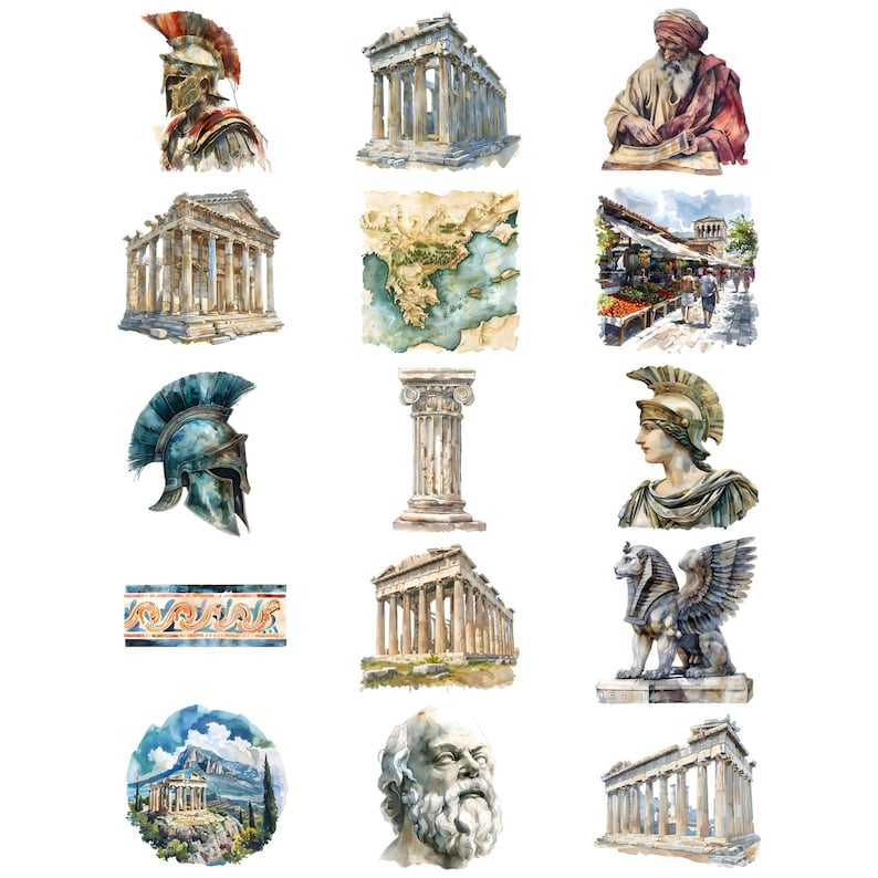 Watercolor Ancient Greece Clipart Bundle, Greek Mythology Clipart ...